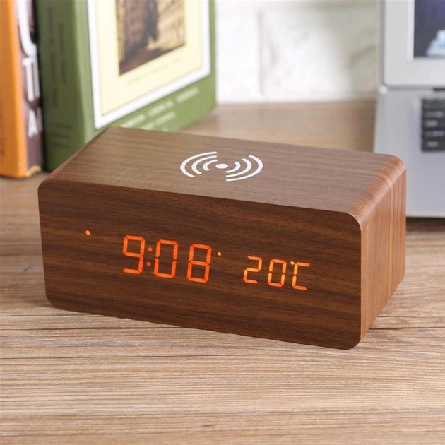 Настільний годинник UFT Wood Wireless clock Brown з бездротовою ...